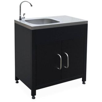Sweeek Meuble de cuisine ext&eacute;rieure en acier avec &eacute;vier L80cm