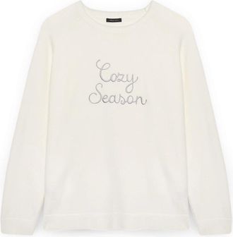 Fiorella Rubino Femme, Pulls, Blanc, Taille: 44 FR Pull ras du cou avec broderie Cozy Season