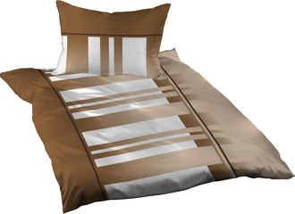 Gerald Wittmann Bettwäsche 140x200 cm + 70x90 cm, Baumwolle Seersucker, Gestreift Braun