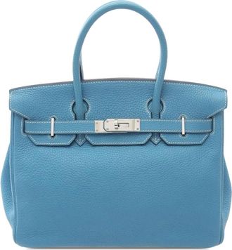 Herm&egrave;s 2004 HERMES Birkin 30 Togo leather leather Togo leather Blue Blue jean Used Women handbag - Blau