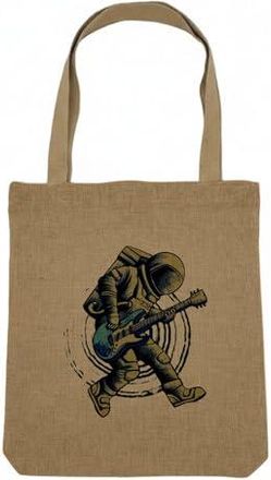 Fabulous Sac Shopping Tote Bag Aspect Lin - Space Rocker Cosmonaute Illustration Guitare Rock Espace - Sac de Courses Toile Epaisse 360g Beige Naturel Cabas Po