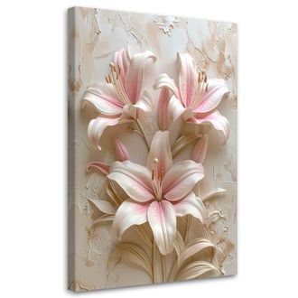 Feeby Quadro Su Tela, Delicati Fiori Bianchi E Rosa - 60x90