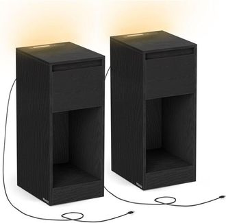 Vasagle Lot de 2, Table de Chevet Étroite, Table dAppoint, avec Éclairage LED, 1 Port USB-A, 1 Port USB-C, Tiroirs et Compartiments Ouverts, pour Chambre