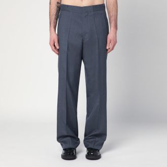 Prada Weite Fliegerblaue Hose aus Mohair und Seide
