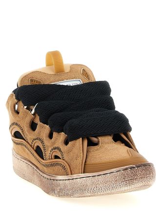 Lanvin Mens Brown Cotton Chunky Sneakers