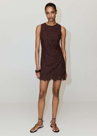 Mango Robe florale brod&eacute;e et ajour&eacute;e marron - Femme - XXS - MANGO