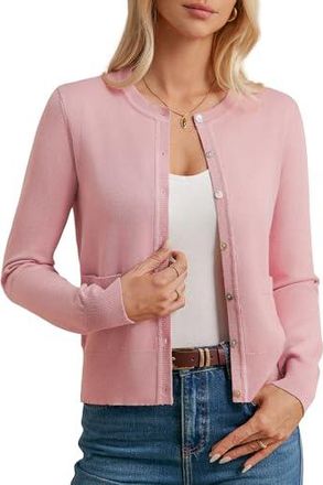 Grace Karin Cardigan &agrave; manches longues pour femme - Col rond ouvert sur le devant - Cardigan l&eacute;ger - Bol&eacute;ros basiques avec poche, Rose, XXL