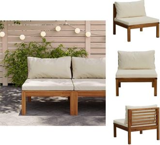 vidaXL Modulares Mittelsofa mit Cremeweißen Kissen Akazienholz - Gartensofa - Holzsessel - Outdoor Möbel - Lounge Set - Gartenlounge