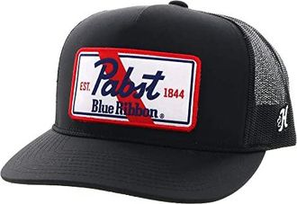 Hooey Chapeau de camionneur réglable avec ruban bleu Pabst - Taille unique - Pour homme et femme, noir/blanc/rouge, Taille unique