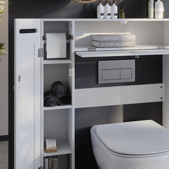 Vicco Armoire de toilette Bianco, Blanc, 89x99cm Distributeur de papier toilette &agrave; gauche et &agrave; droite, Vicco