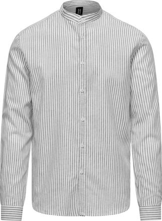 Bomboogie Homme, Chemises, Gris, Taille: 3XL Chemise ray&eacute;e en lin/coton avec col mandarin