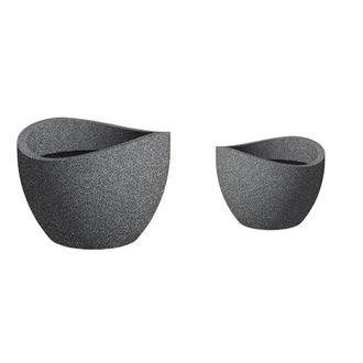 Scheurich Wave Globe, Pflanzgefäß aus Kunststoff, Schwarz-Granit & Wave Globe, Pflanzgefäß aus Kunststoff, Schwarz-Granit, 40 cm Durchmesser, 22,2 cm hoch, 19 l