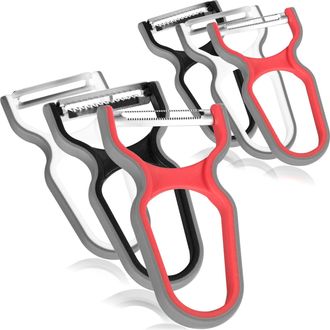 Com-Four 6-teiliges gemischtes Schäler-Set für Obst und Gemüse - Rostfrei, Universalschäler besonders scharf, ergonomisch und mit rutschfester Gummilippe - Spa