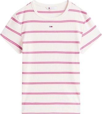 Tommy Jeans TJW Slim Essential Rib SS - - Tops - Damen - Wei&szlig; - M