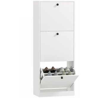HOMCOM Homcom - Schuhschrank mit 3 Klappen, Schuhregal mit Verstellbar Trennwand, Schuhkommode Schmal Schuhkipper f&uuml;r 12 Paar Schuhe 47 x 26 x 120 cm, Wei&szlig;