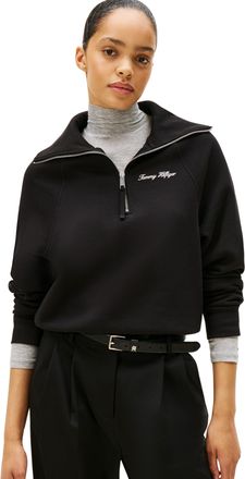 Tommy Hilfiger Damen Sweatshirt mit Rei&szlig;verschluss Classic Script Fleece Half-Zip, Schwarz (Black), XXL