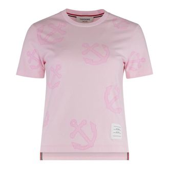 Thom Browne Baumwoll Crew-neck T-shirt mit Tricolor Detail - - Tops - Damen - Rosa - S