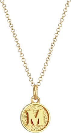 Elli Halskette Silber 925 Vergoldet 24K Buchstabe M Anhänger Vintage Coin Münze Kette Damen Schmuck Geschenke für Frauen Mädchen Mama Freundin, Letter Silb