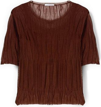 Motivi Femme, Blouses et Chemises, Brun, Taille: 42 FR Pull court &agrave; effet froiss&eacute;