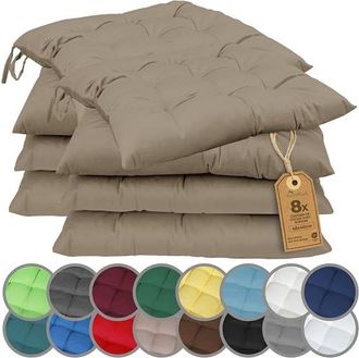 NatureMark Lot de 8 Galettes de Chaises avec Rubans 40x40 cm - Coussin de Chaise &Eacute;pais pour Int&eacute;rieur & Jardin - Couleur Sable/Beige