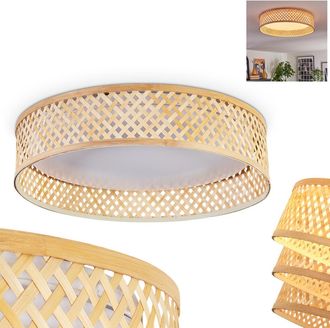 HOFSTEIN LED Deckenleuchte Barroco, dimmbare Deckenlampe aus Metall/Bambus/Kunststoff in Weiß/Natur im Retro/Vintage/Boho-Design, dimmbar über Wandschalter, Es