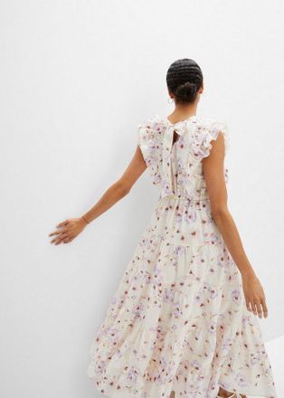 Bonprix Maxikleid aus reiner Baumwolle, ausgestellte Passform, &auml;rmellos, mit Volants