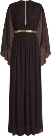 Alberta Ferretti Femme, Robes, Brun, Taille: 38 FR Longue Robe en Soie avec Cape D&eacute;nudant les &Eacute;paules