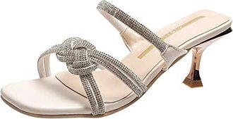 Generic Sandales &agrave; bout carr&eacute; pour femme - Sandales tendance &agrave; talon fin avec sangle en strass - Sandales classiques habill&eacute;es confortables &agrave; enfiler - Chauss