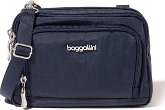 Baggallini Triple fermeture &eacute;clair avec portefeuille avant RFID - Sac &agrave; bandouli&egrave;re 2,4 x 1,8 m pour femme convertible r&eacute;sistant &agrave; leau, bleu marine, Taille uniq