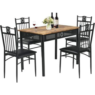 Costway Costway - Table &agrave; Manger avec 4 Chaises, Ensemble Table et 4 Chaises Rembourr&eacute;es, Cadre en M&eacute;tal, Table Cuisine Rectangulaire 107x70cm pour Salle &agrave;