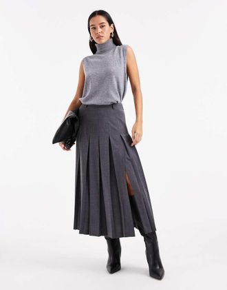 Asos Jupe mi-longue pliss&eacute;e ajust&eacute;e - Anthracite-Gris