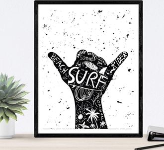 Nacnic Lets Surf Poster in schwarz-wei&szlig;. Sommerposter f&uuml;r Sportler. A3 ohne Rahmen