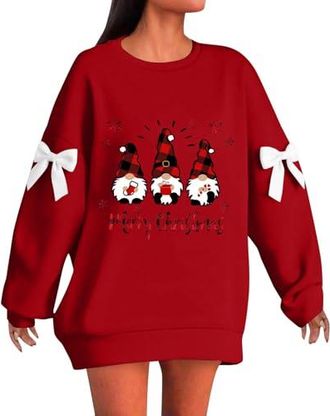 Generic Pull de Noël pour femme - Pull de Noël amusant et moche - Imprimé graphique festif - Manches longues - Style décontracté - Pour les fêtes de fin danné