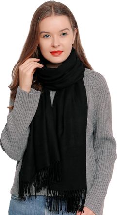 DonDon Schal Damen Winter Wollschal Winterschal warm weich 185 x 65 cm schwarz