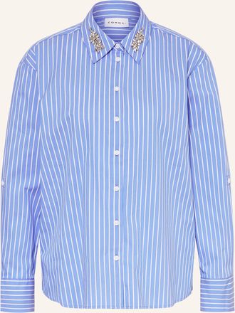 Comma Comma Hemdbluse Mit Schmucksteinen blau