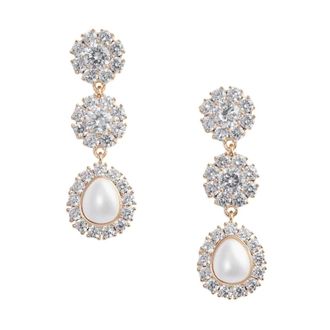 Self Portrait Femme, Accessoires, Blanc, Taille: ONE Size Boucles doreilles fleur orn&eacute;es de cristaux