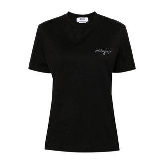 Msgm Schwarzes Baumwoll-T-Shirt - - Tops - Damen - Schwarzk - 2XS