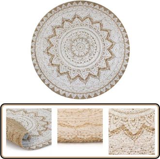 vidaXL Vidaxl - Tapis Jute tressé imprimé 120 cm rond - Tapis Rond - Tapis Jute - Tapis Mandala - Décoration Intérieure - Tapis Artisanal