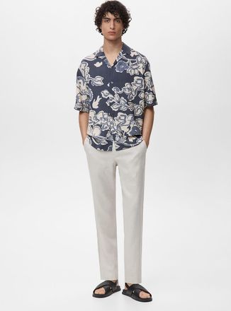 Mango Hemd mit Blumenmuster und Crinkle-Optik marineblau - Herren - XL - MANGO MAN