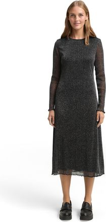 Tom Tailor Damen 1048607 Midi-Meshkleid Mit Glitzer-Effekt, 39234 - Black with Silver, XS EU