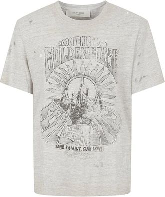 Golden Goose Homme, Tops, Gris, Taille: XL T-shirt en coton &agrave; imprim&eacute; vintage