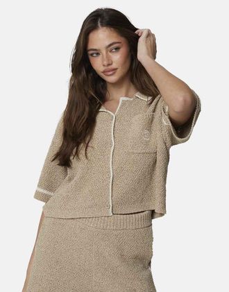 Good For Nothing Chemise courte en maille boucl&eacute;e &agrave; liser&eacute;s - Marron