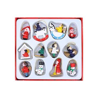 Amosfun Lot de 12 mini poup&eacute;es ornementales en bois pour sapin de No&euml;l - Blanc