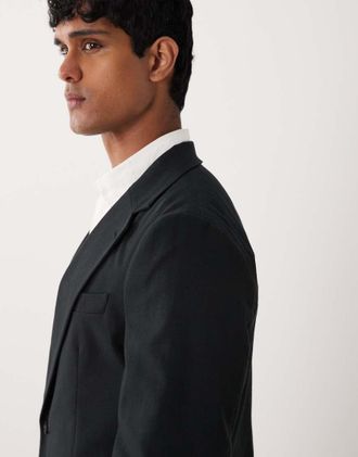 Asos Blazer de costume ajust&eacute; en tissu flamm&eacute; textur&eacute; - Noir