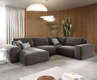 DELIFE Wohnlandschaft Lanzo 300x210 cm Mikrofaser Khakibraun Recamiere variabel, Wohnlandschaften