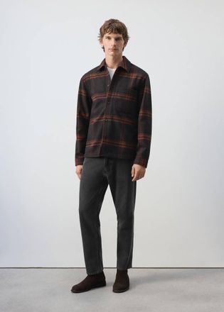 Mango Surchemise laine m&eacute;lang&eacute;e carreaux marron - Homme - XXL - MANGO MAN