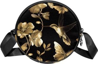 Generic Petit sac &agrave; bandouli&egrave;re circulaire pour femme, motif colibri floral, petit sac &agrave; dos &agrave; bandouli&egrave;re avec fermeture &eacute;clair, bretelles r&eacute;glables, sac &agrave; m