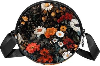 Generic Sac &agrave; bandouli&egrave;re rond pour femme, petit sac &agrave; bandouli&egrave;re color&eacute; &agrave; motif floral avec fermeture &eacute;clair, bretelles r&eacute;glables, sac &agrave; main rond d&eacute;contrac