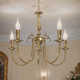 Licht-Erlebnisse Premium Kronleuchter Hängeleuchte aus Messing bronziert Jugendstil E14 bis 60W 230V Wohnzimmer Esszimmer Lampe Leuchte Beleuchtung innen Pendelleuchte