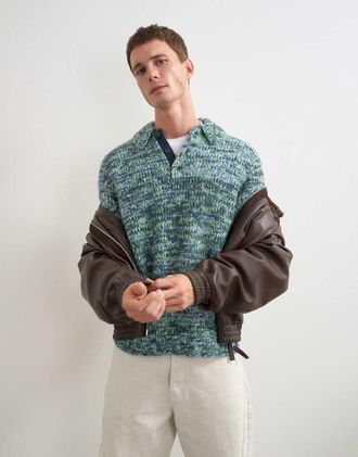 Topman klassisch geschnittenes gestricktes Twist-Polo in Petrol-Gr&uuml;n